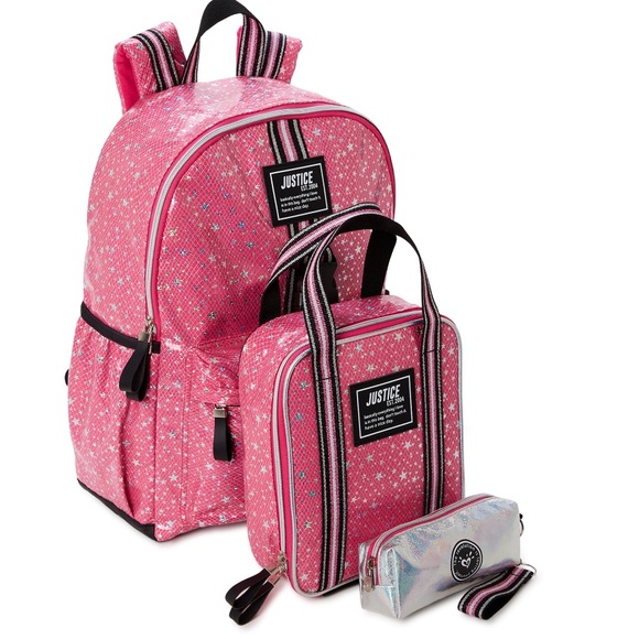 Justice | Other | Justice Girls School Backpack 4 Piece Pink W Silver ...